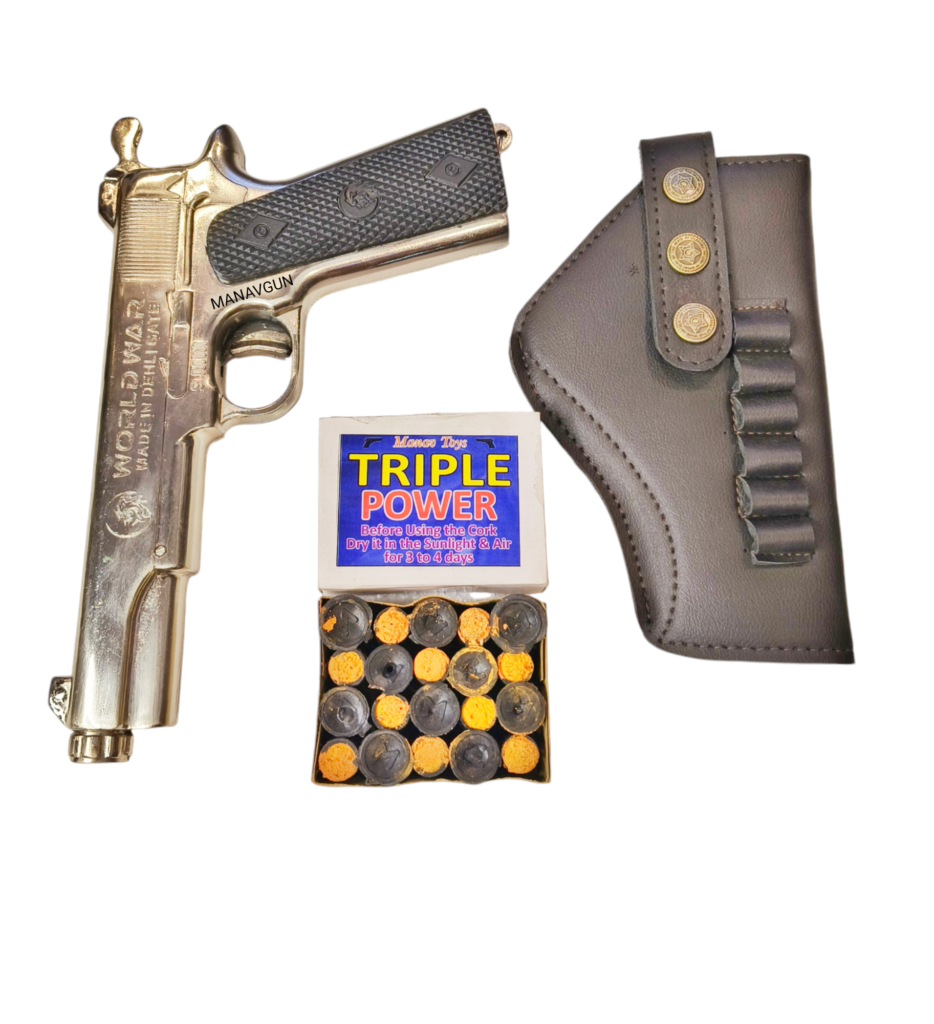 SILVER 9MM BIG SOUND PISTOL WITH TRIPLE POWER SOUND CORK – MANAV GUN
